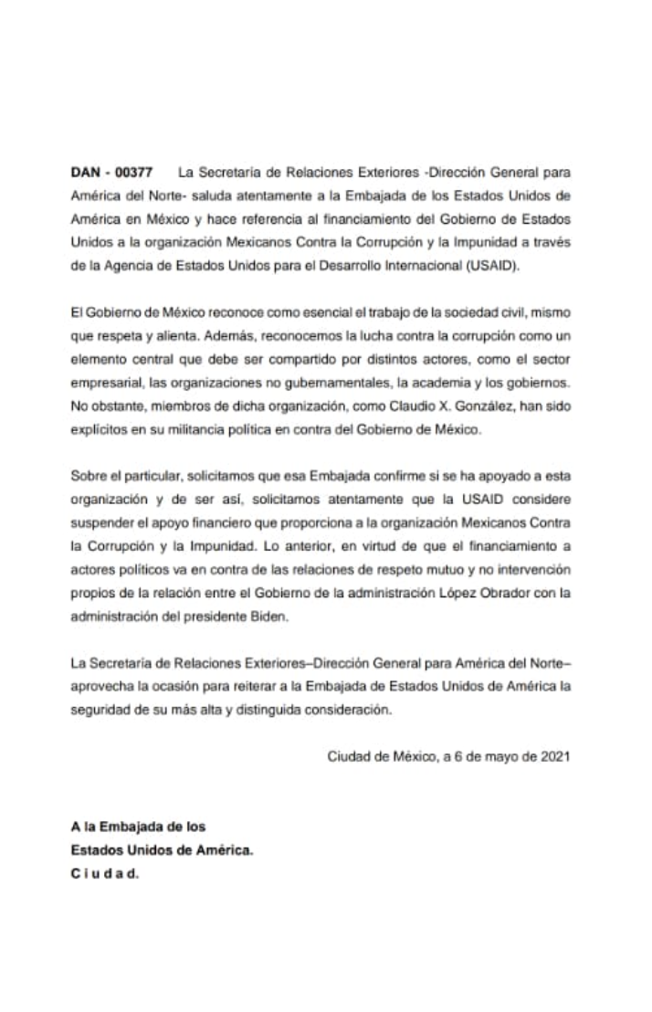 México envía nota diplomática a EU por financiamiento a Mexicanos ...
